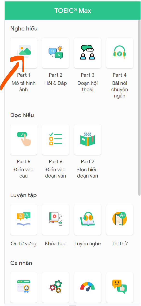 Toeic Max - [第 1 部分] Toeic Max 应用程序听力理解部分的学习说明